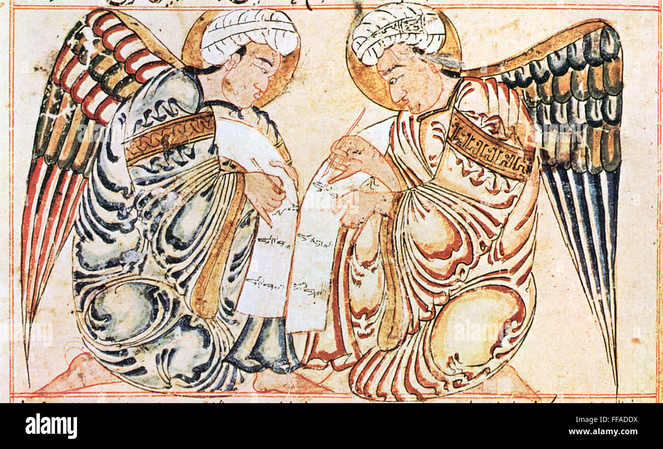 RECORDING ANGELS, 1280. /nManuscript illumination from The Wonders of ...
