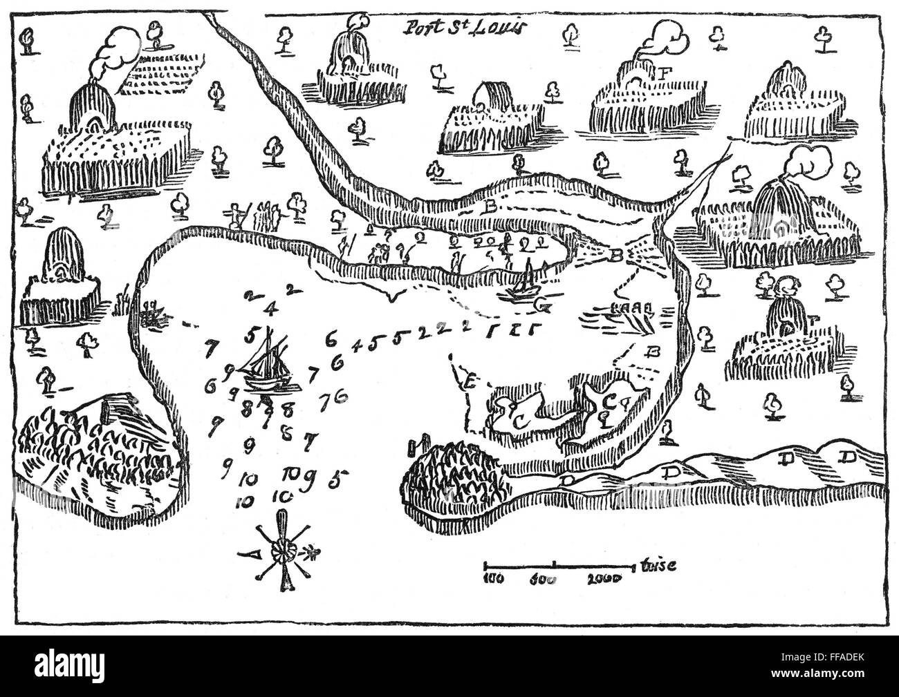 MAP: PORT ST. LOUIS, 1605. /nSamuel de Champlain's map of Port St ...
