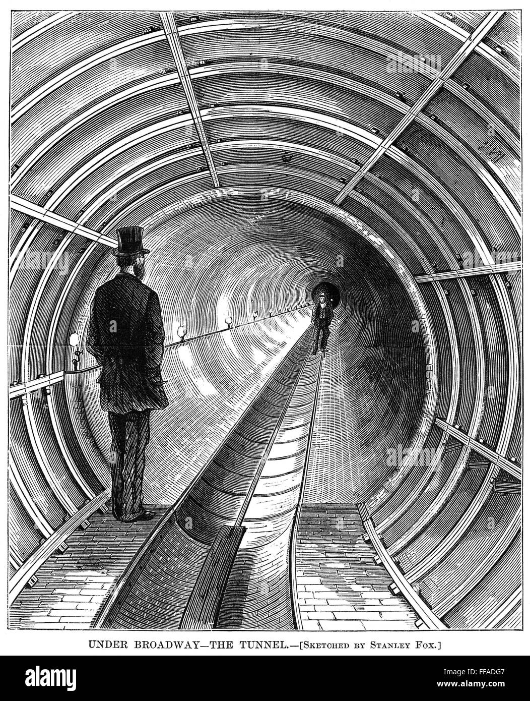 PNEUMATIC SUBWAY, 1870. /nAn interior view of the Pneumatic Tunnel ...