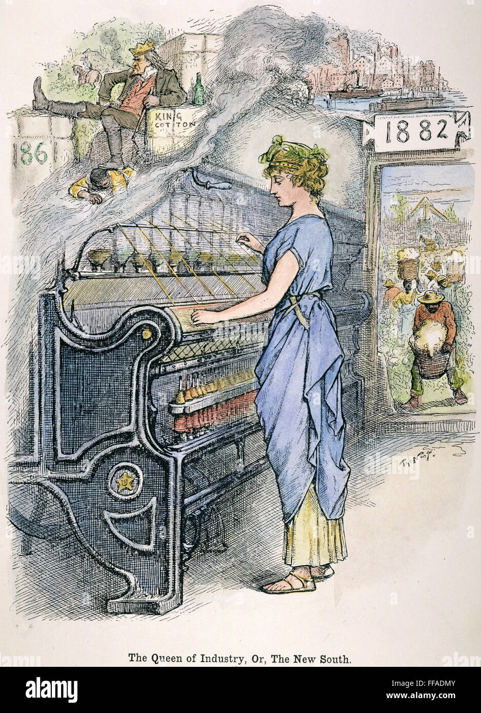 NEW SOUTH CARTOON, 1882./n'The Queen of Industry, or The New South ...