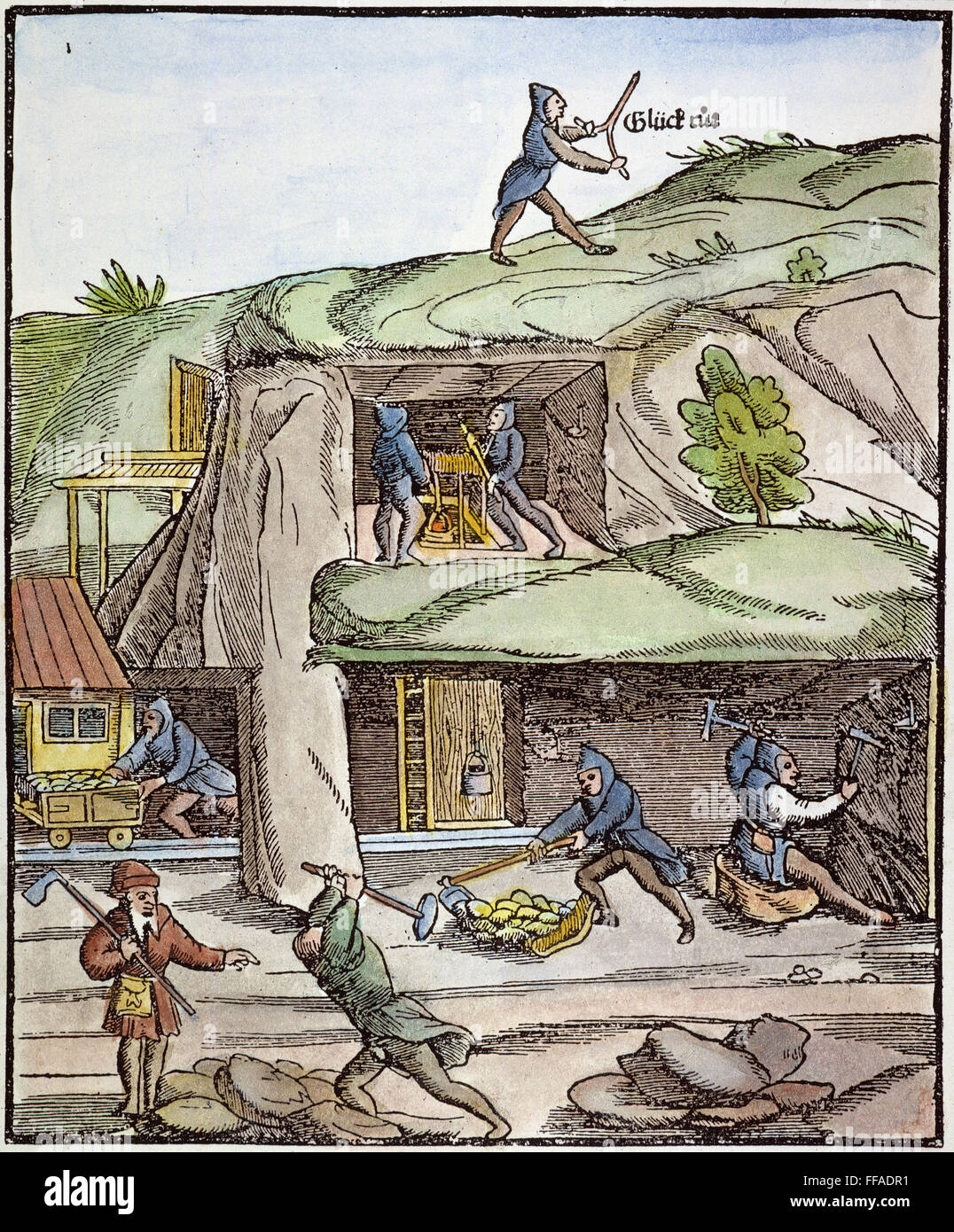 MINING, 16th CENTURY. /nMining in 16th century Europe; one worker is ...