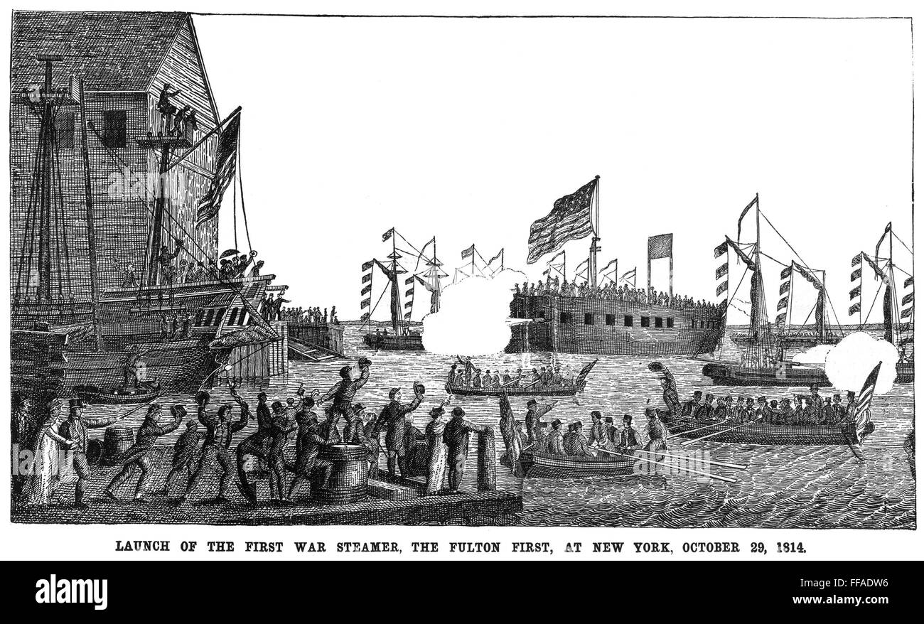 FULTON STEAM FRIGATE, 1814. /nLaunch of the Fulton Steam Frigate (also ...