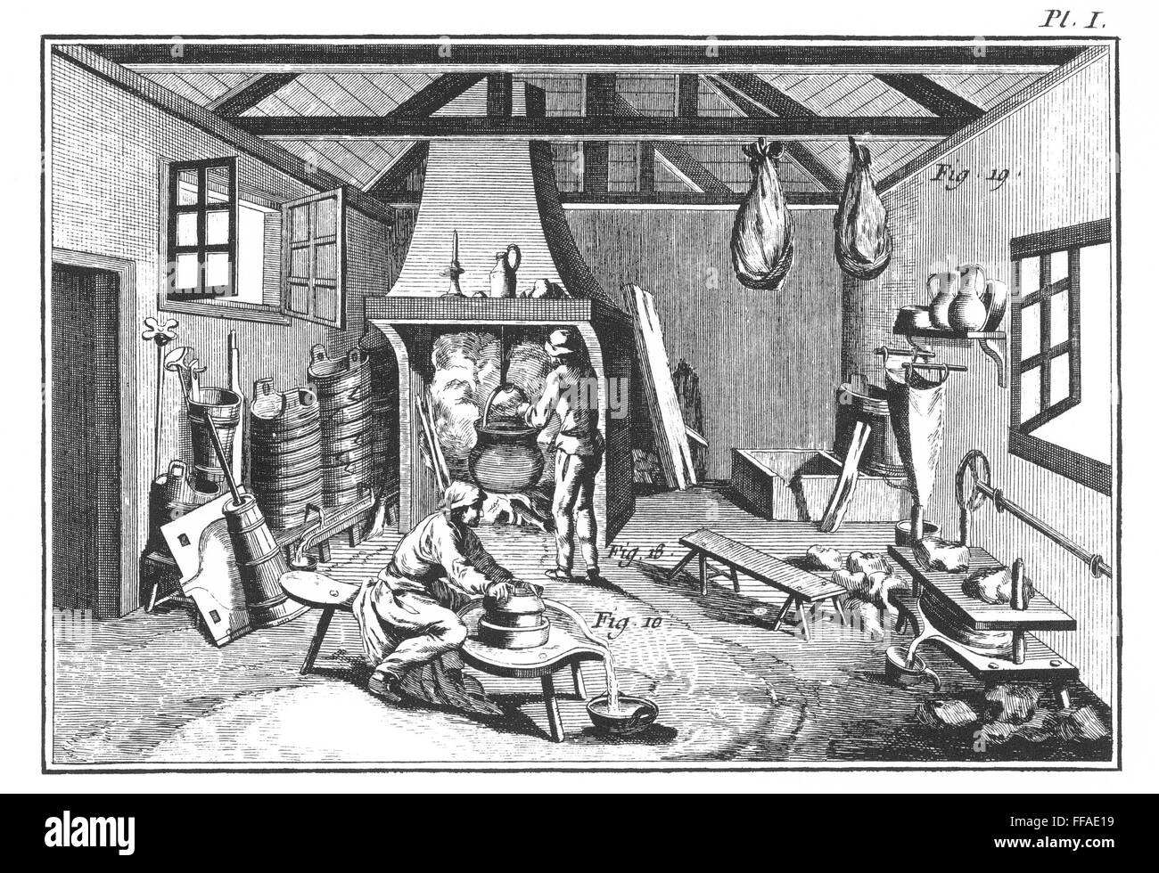 CHEESE-MAKING 18th CENTURY. /nCheese-making in Auvergne, France ...