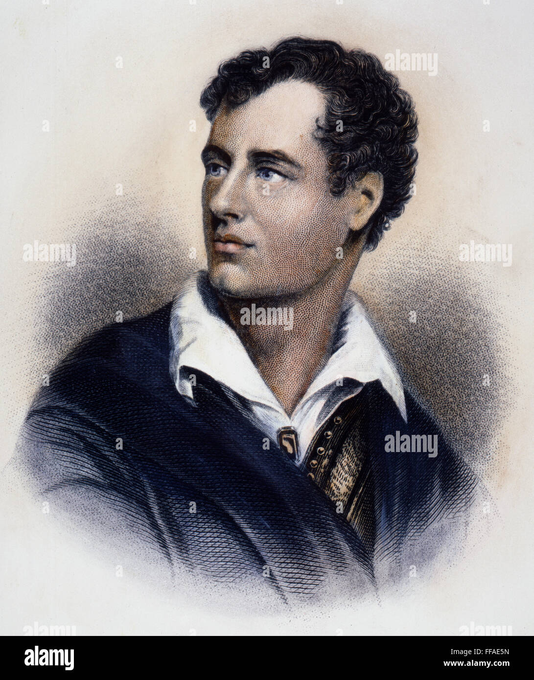 GEORGE GORDON BYRON./n6th Baron Byron (1788-1824): steel engraving, American, 19th century Stock ...