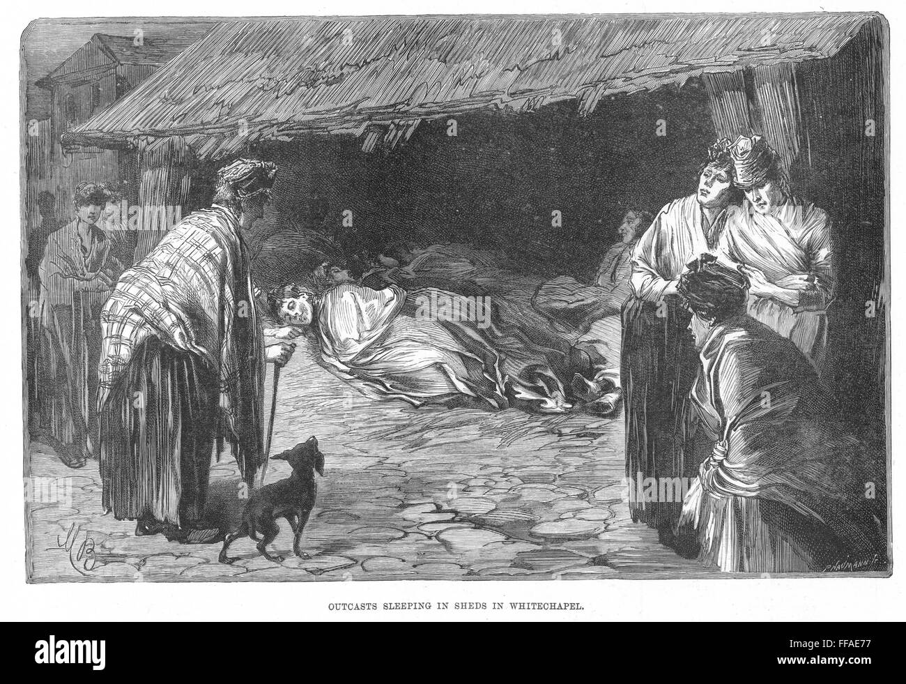 WHITECHAPEL, LONDON, 1888. /nOutcasts sleeping in sheds in Whitechapel ...