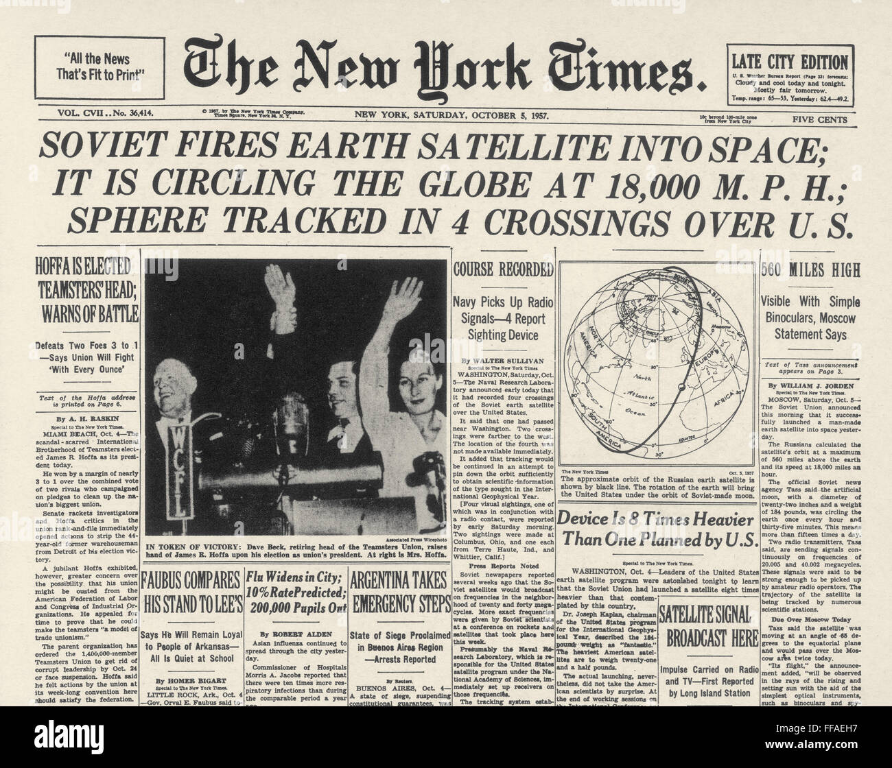 FIRST SOVIET SATELLITE, 1957. /n'The New York Times' front page ...