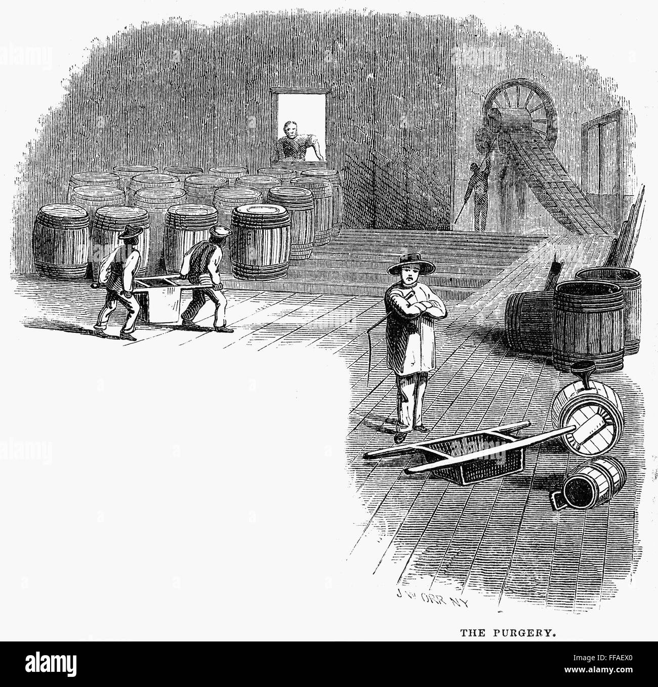 SLAVE LABOR, 1853. /n'The Purgery.' Overseer and black slaves at a ...