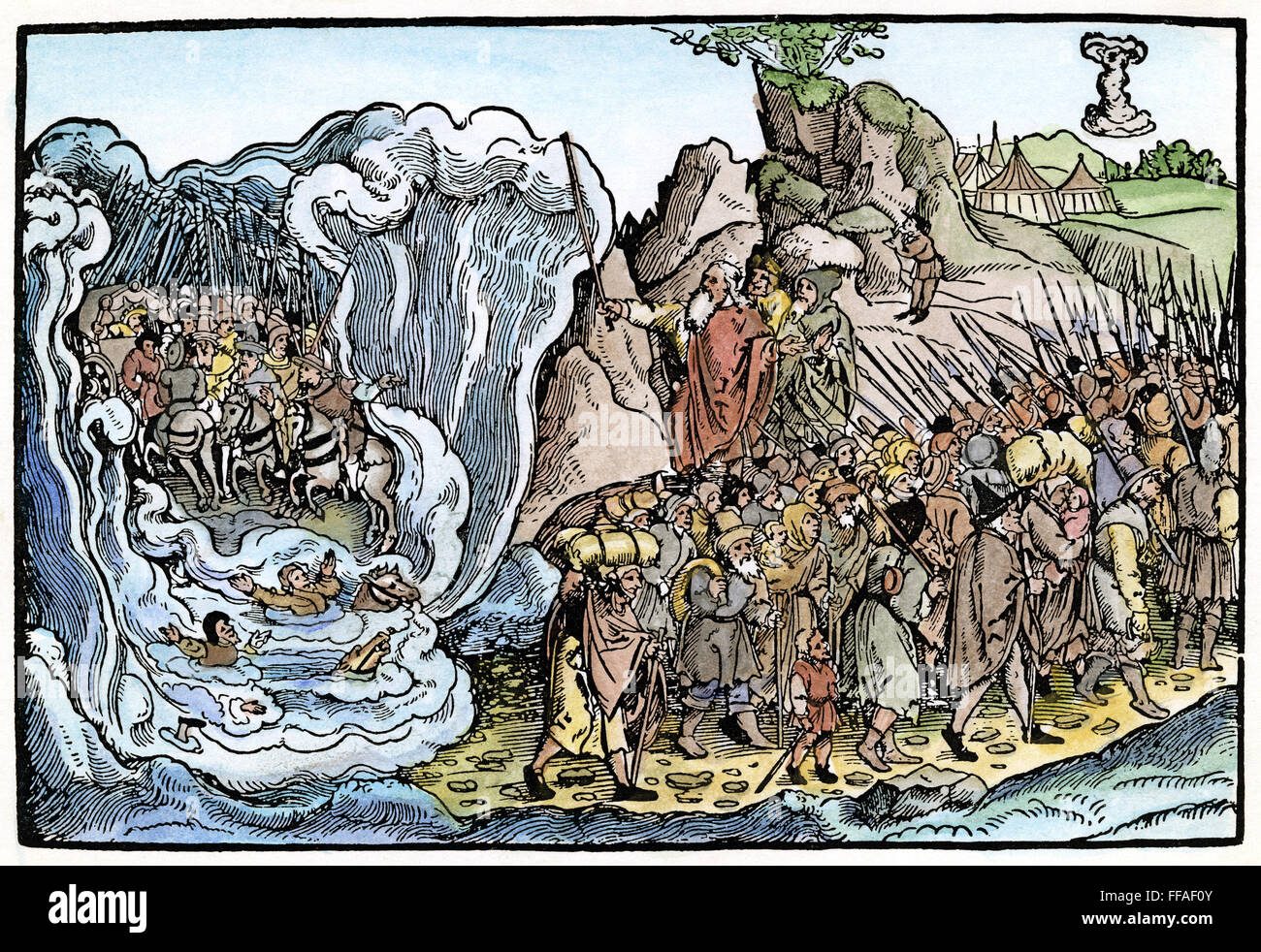 PASSAGE OF THE RED SEA. Moses leading the Israelites across the Red Sea ...