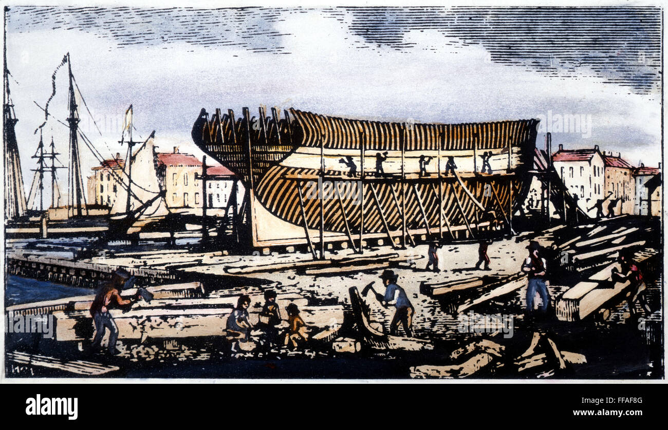 NEW YORK SHIPYARD, 1840. /nWood engraving, American, c1840 Stock Photo ...