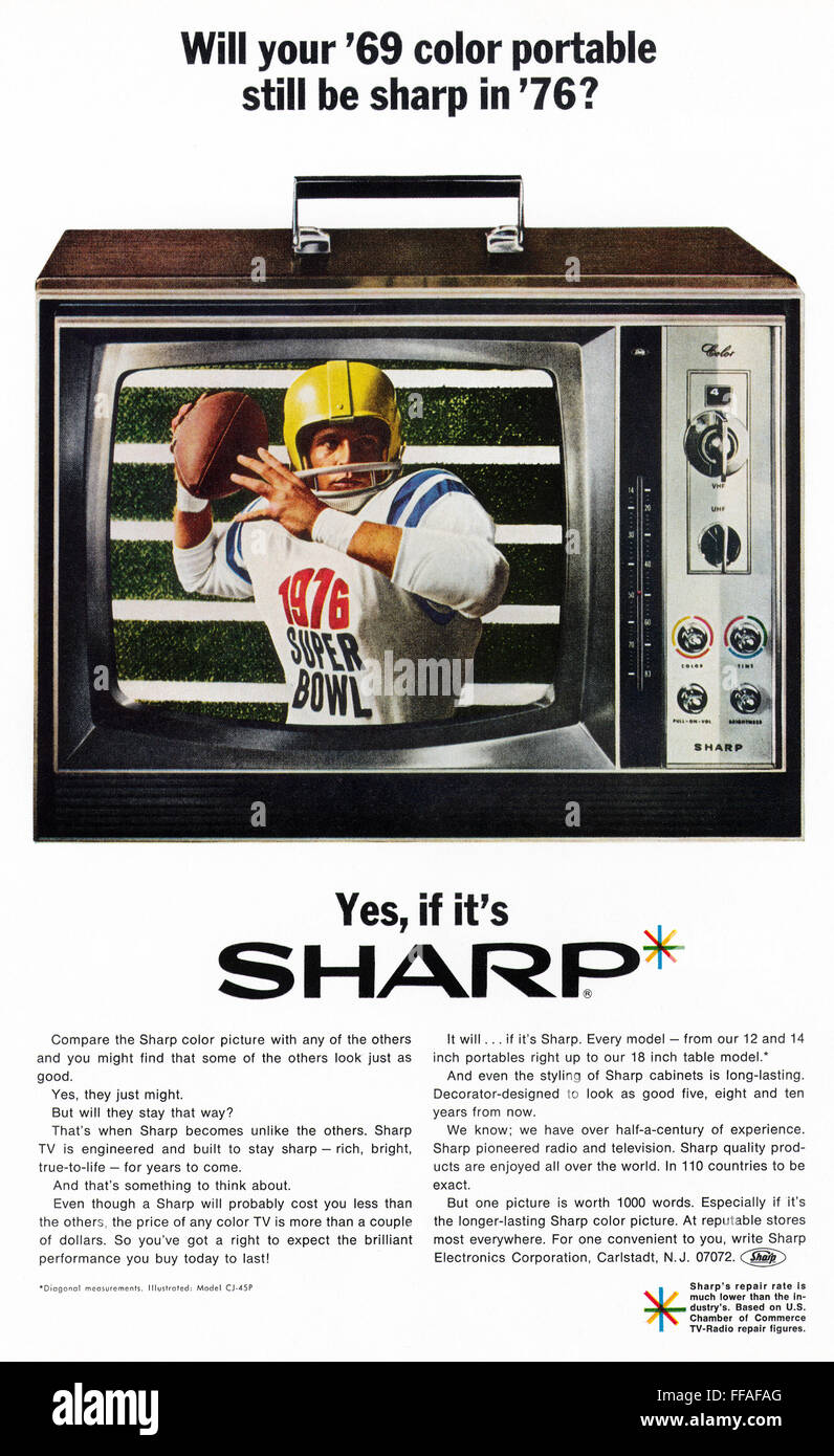AD: COLOR TELEVISION, 1968. /nAn advertisement for a portable color ...