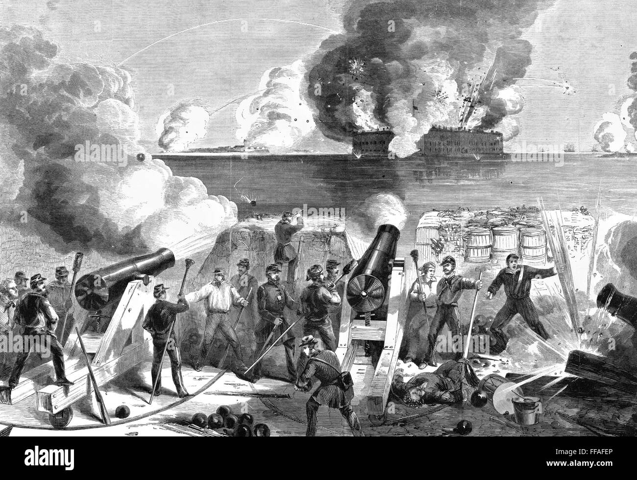 CIVIL WAR: FORT SUMTER. /nThe Confederate battery at Fort Moultrie ...