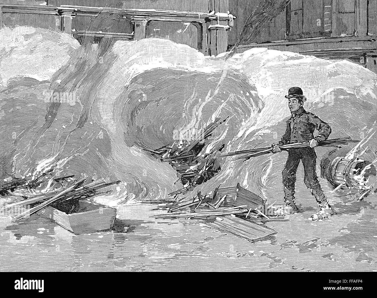 NEW YORK: BLIZZARD OF 1888. /nBurning holes in the snow after the storm ...
