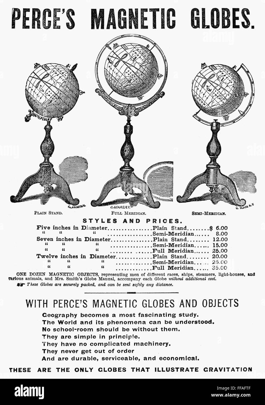 MAPS: GLOBES. /nAn American advertisement for Perce's Magnetic Globes ...