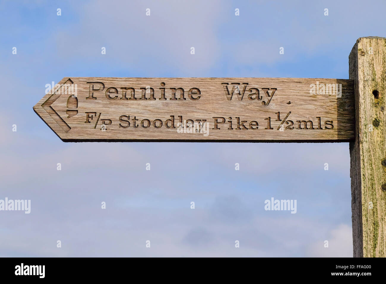 Pennine Way signpost, pointing to Stoodley Pike, Calderdale. Yorkshire ...