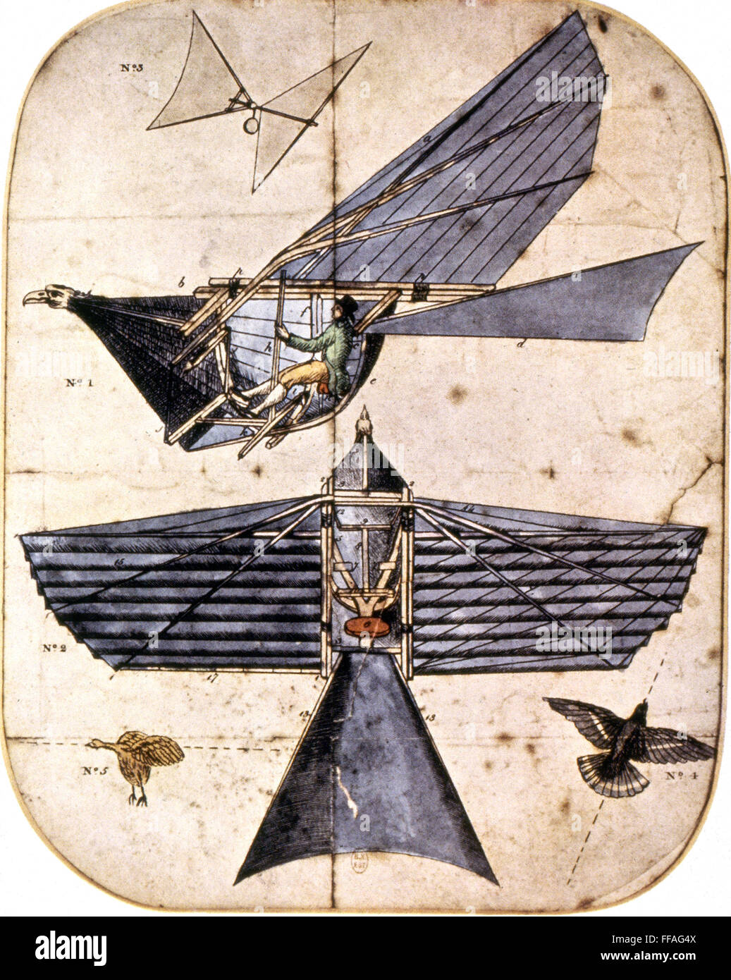 ORNITHOPTER, 1810. /nDiagram of Thomas Walker's ornithopter Stock Photo ...