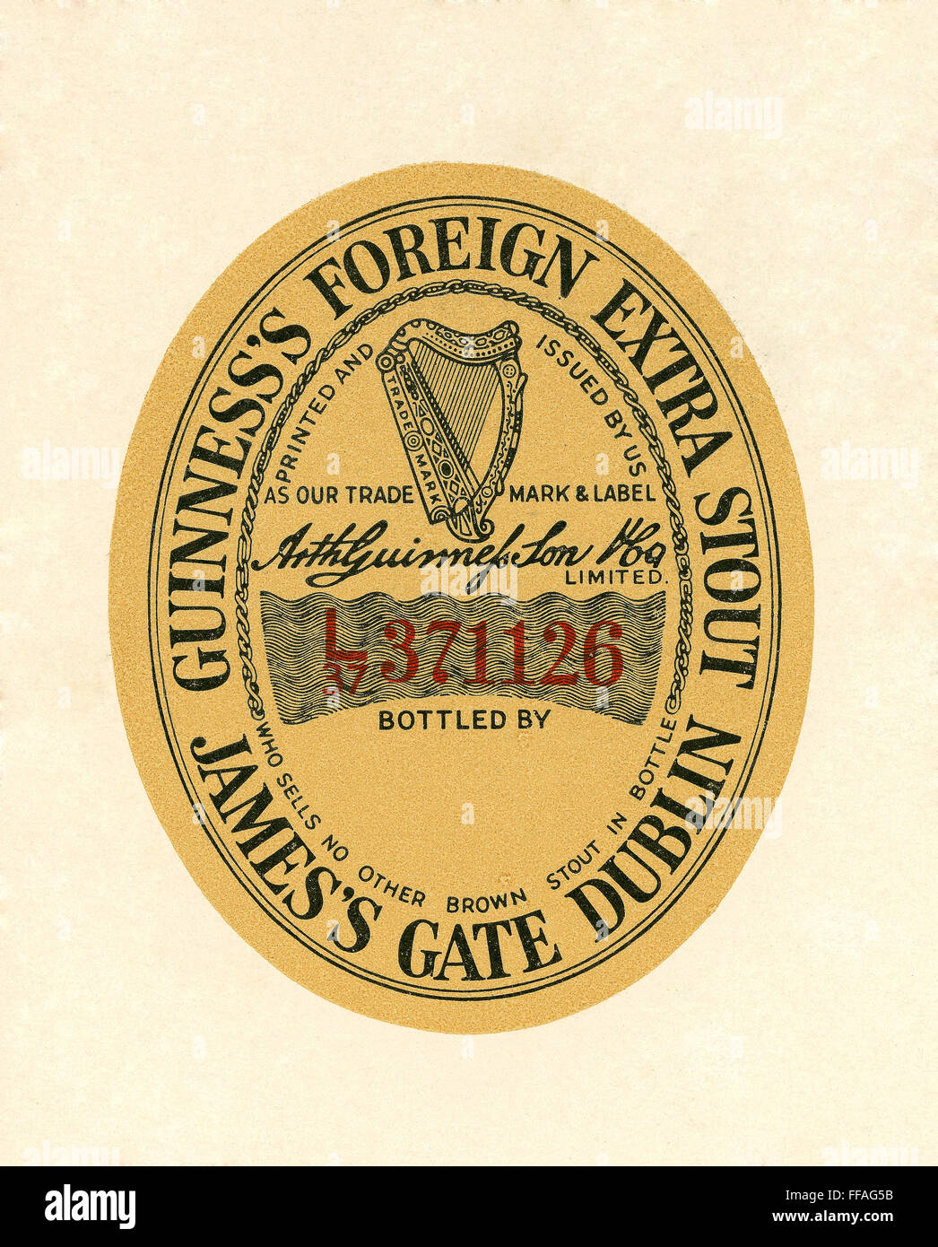 BEER LABEL: GUINNESS. /nLabel for Guinness's Foreign Extra Stout ...