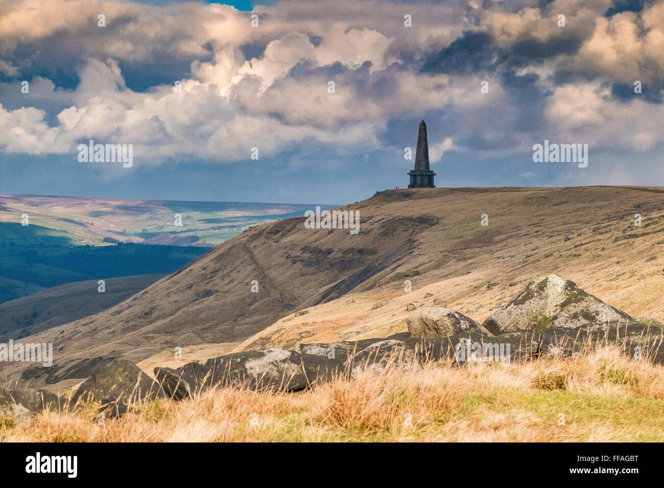 Stoodley Pike memorial folly, standing on the moors at Mankinholes ...