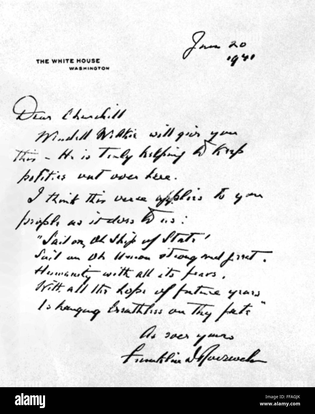 ROOSEVELT LETTER, 1941. /nPersonal note from U.S. President Franklin ...