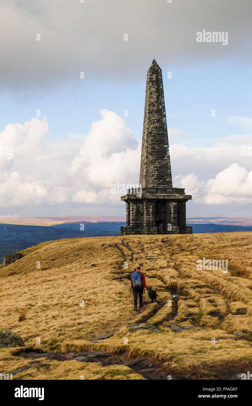 Stoodley Pike memorial folly, standing on the moors at Mankinholes ...