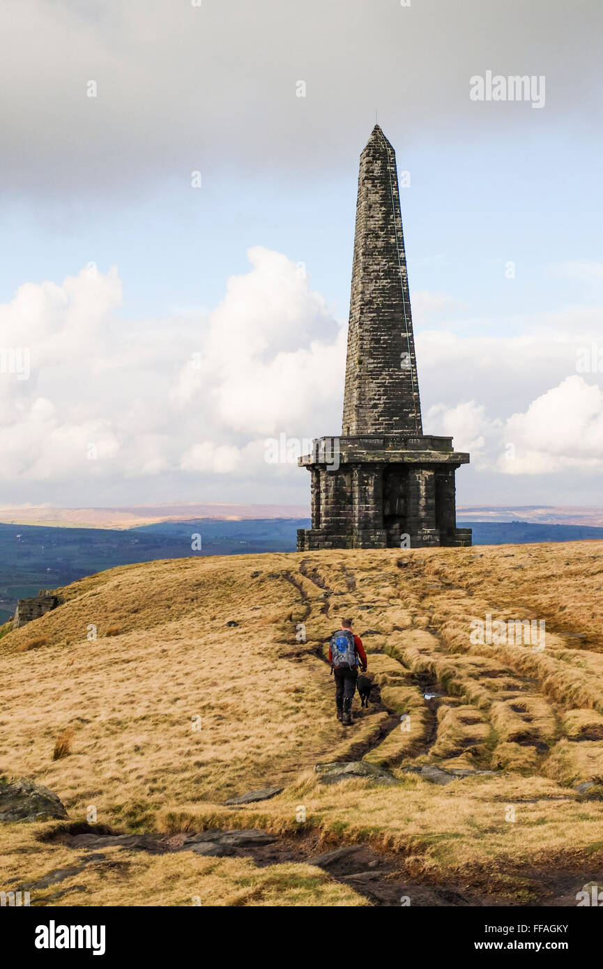Stoodley Pike memorial folly, standing on the moors at Mankinholes ...
