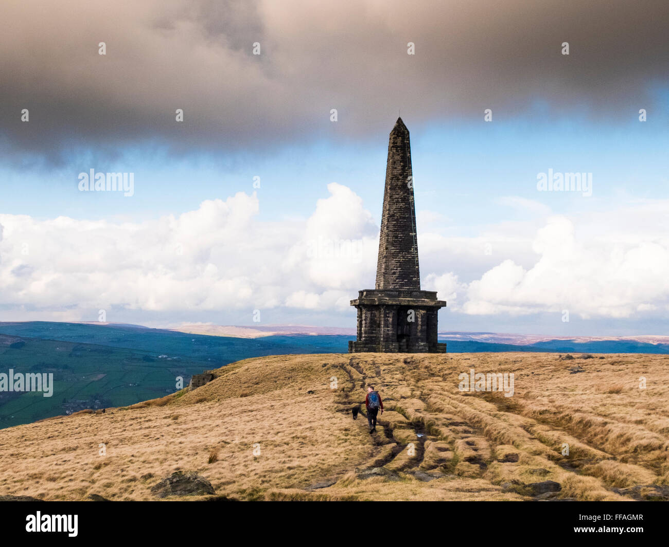 Stoodley Pike memorial folly, standing on the moors at Mankinholes ...
