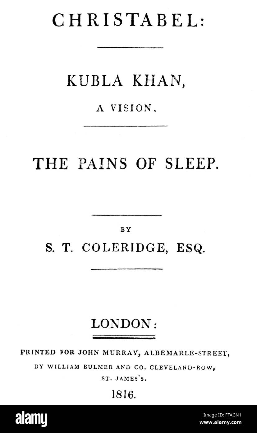 COLERIDGE TITLE-PAGE, 1816. /nTitle-page of the first edition of Samuel ...