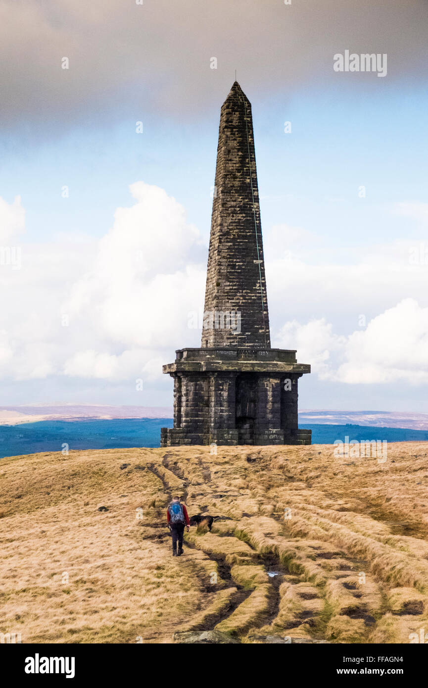 Stoodley Pike memorial folly, standing on the moors at Mankinholes ...
