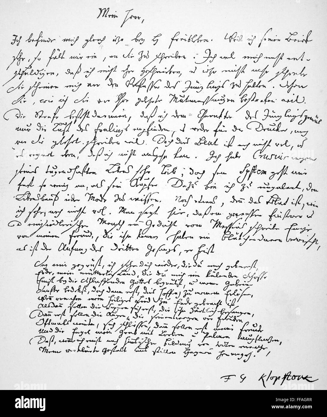 FRIEDRICH G. KLOPSTOCK /n(1724-1803). German poet. Letter written in ...
