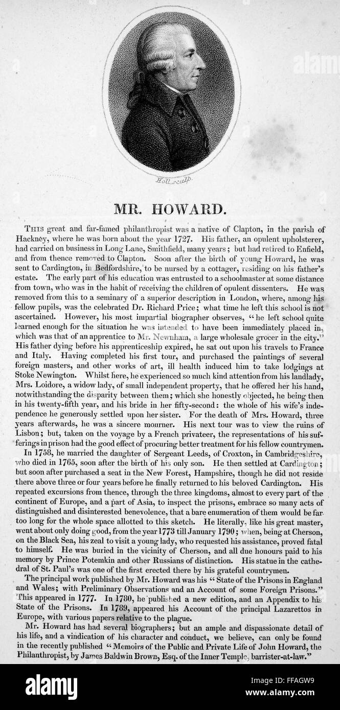 JOHN HOWARD (1726?-1790). /nEnglish prison reformer. Stipple engraving ...