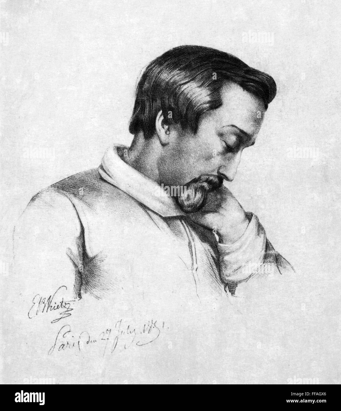 HEINRICH HEINE (1797-1856). /nGerman poet and critic. Drawing, 1851, by ...