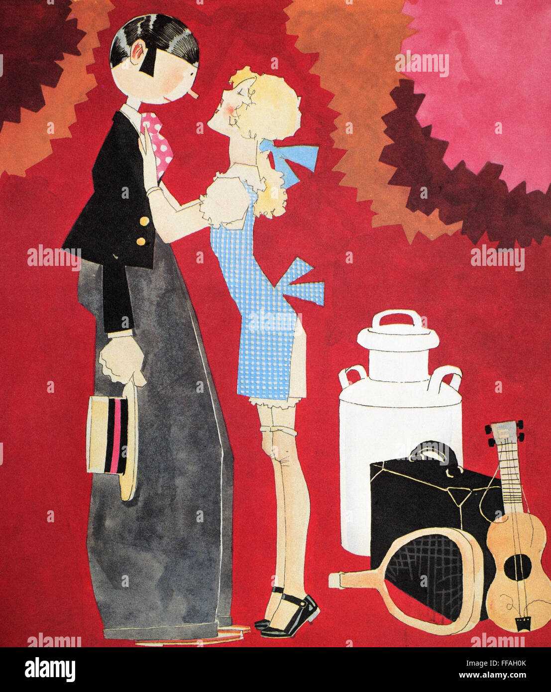 JOHN HELD, JR. CARTOON. /n'The Girl He Left Behind.' Watercolor, 1920s ...