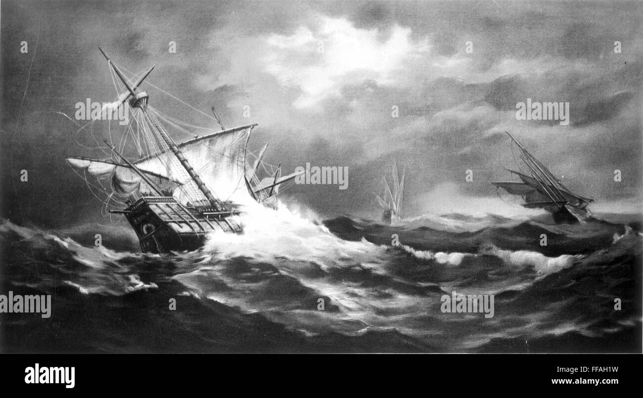 CHRISTOPHER COLUMBUS /n(1451-1506). Italian navigator. Columbus' fleet ...