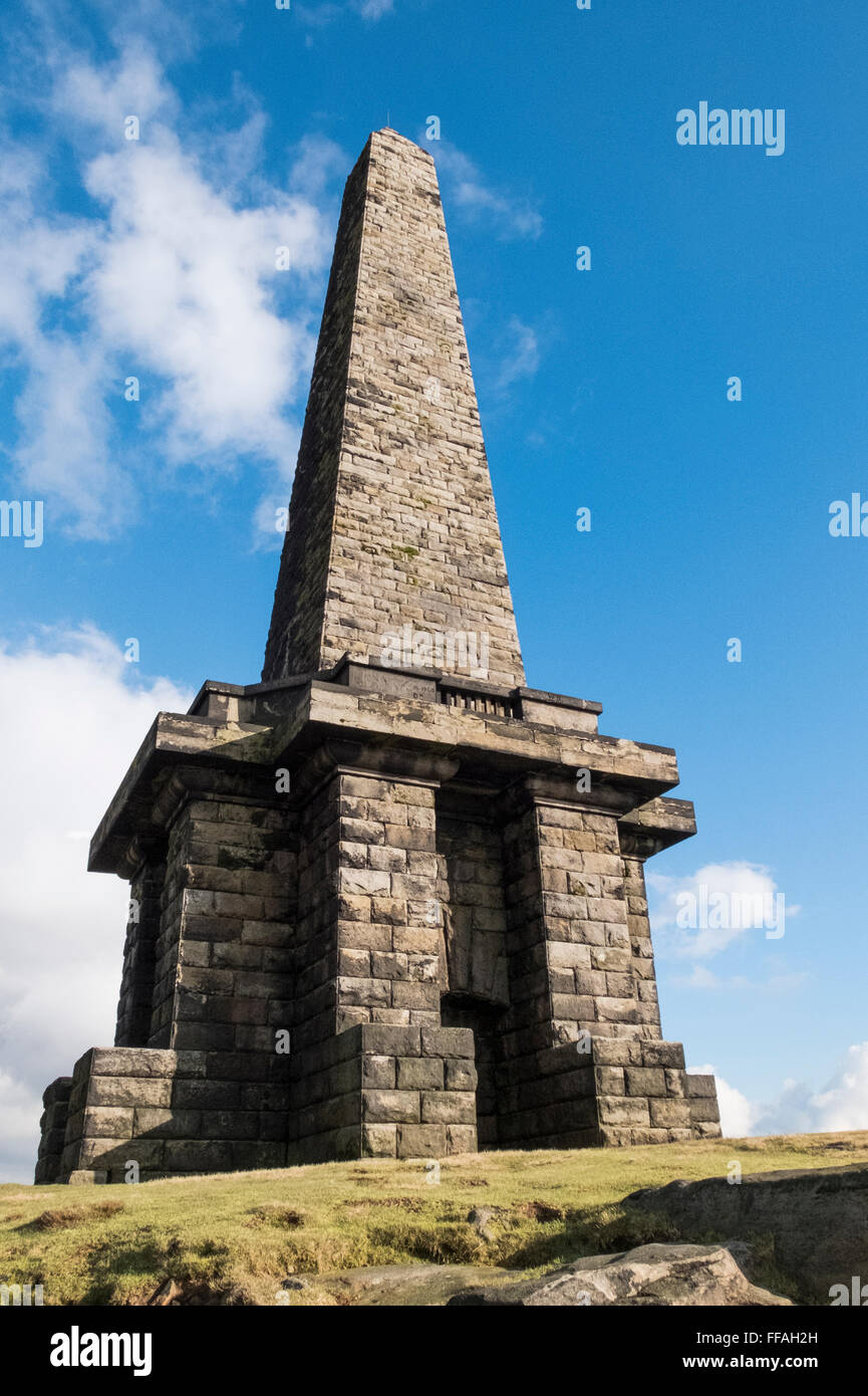 Stoodley Pike memorial folly, standing on the moors at Mankinholes ...