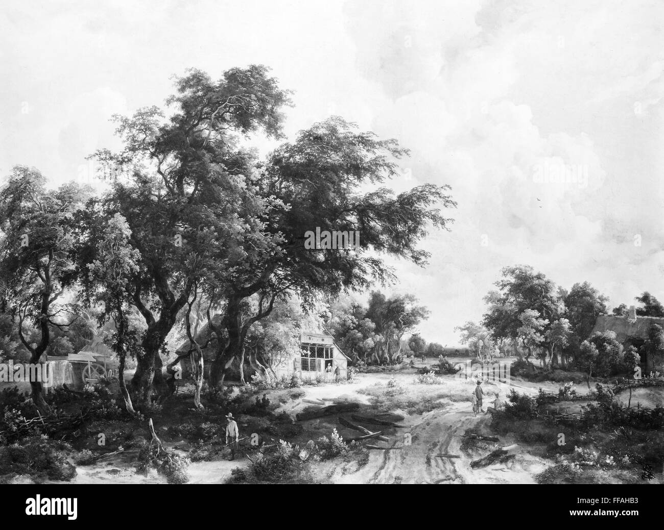 HOBBEMA: WATERMILL, c1670. /nVillage with Watermill, Among Trees. Oil ...