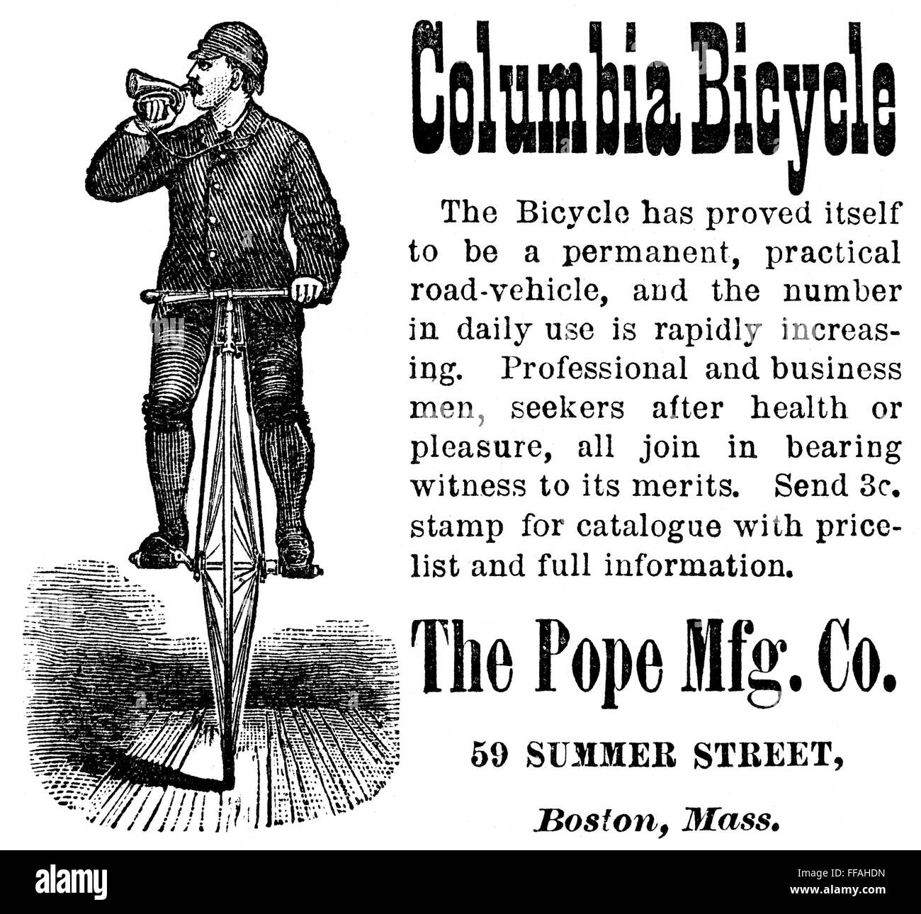 BICYCLE AD, 1880. /nAmerican newspaper advertisement for the Columbia ...