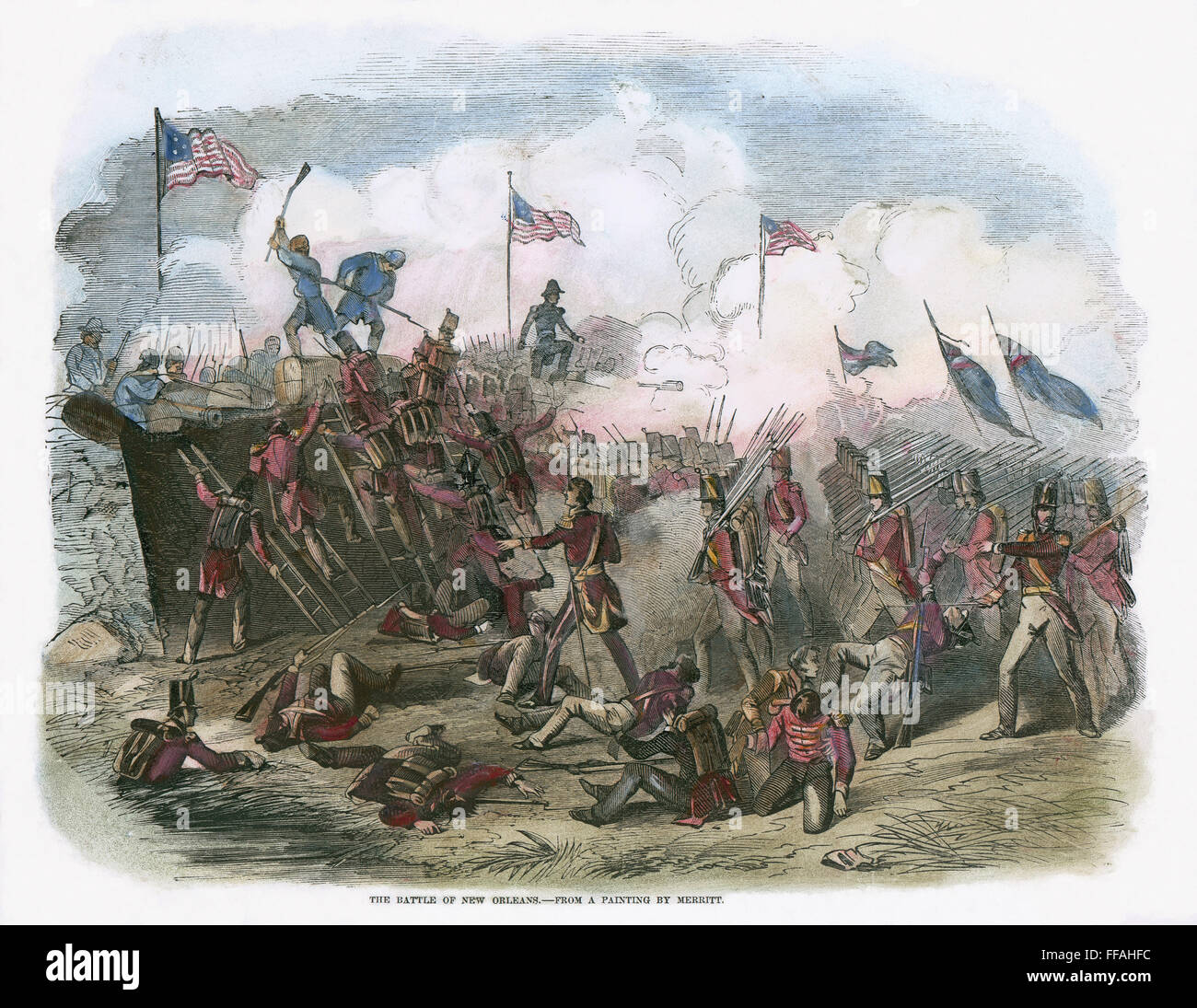 BATTLE OF NEW ORLEANS, 1815. /nBritish forces thwarted in their advance ...