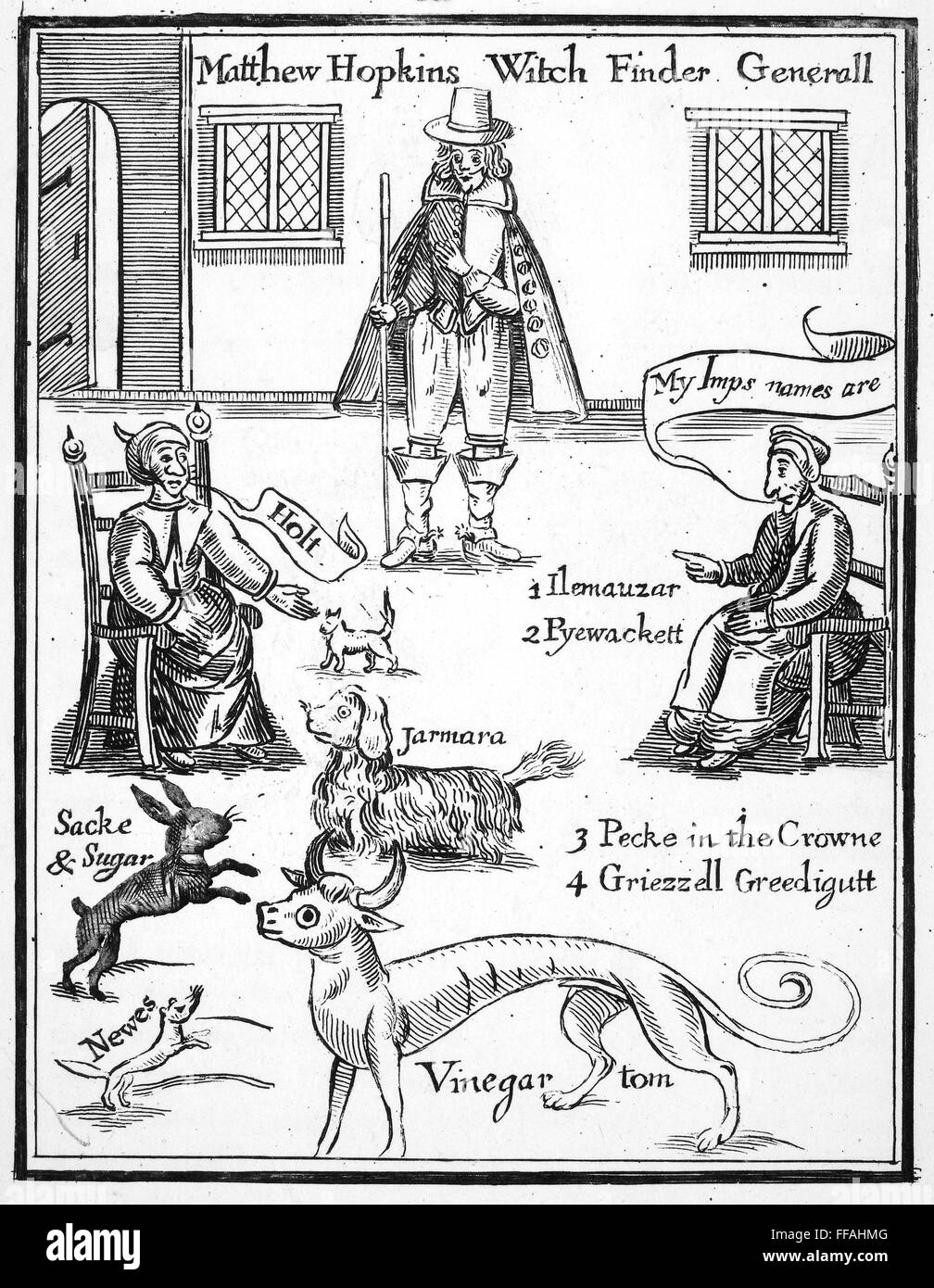 MATTHEW HOPKINS (d. 1647). /nEnglish 'witch-finder.' Hopkins with two ...