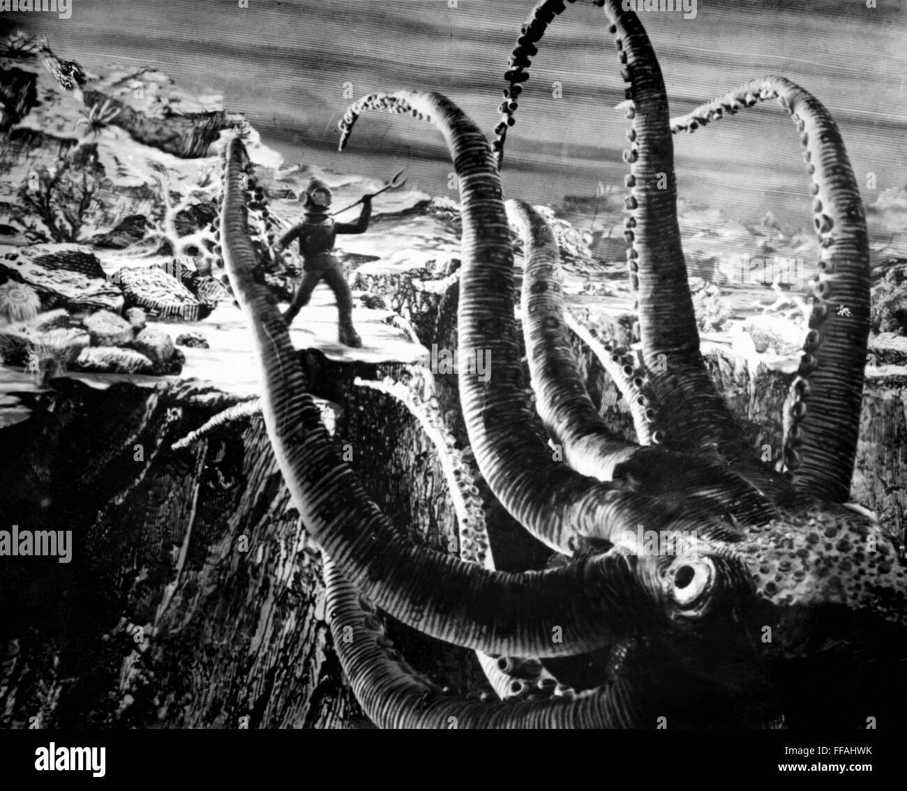 SEA MONSTER. /n"The Fabulous World of Jules Verne". An underwater diver ...