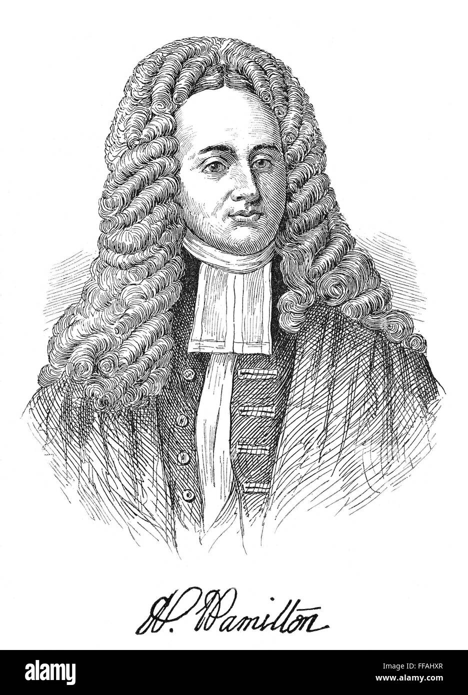 ANDREW HAMILTON /n(c1676-1741). American lawyer. Line engraving, 19th ...