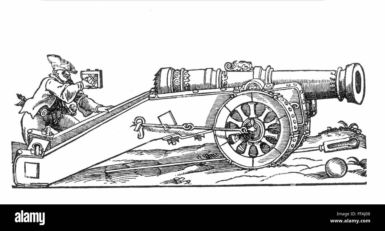 CANNON, 16th CENTURY. /nSighting a cannon in the 16th century ...