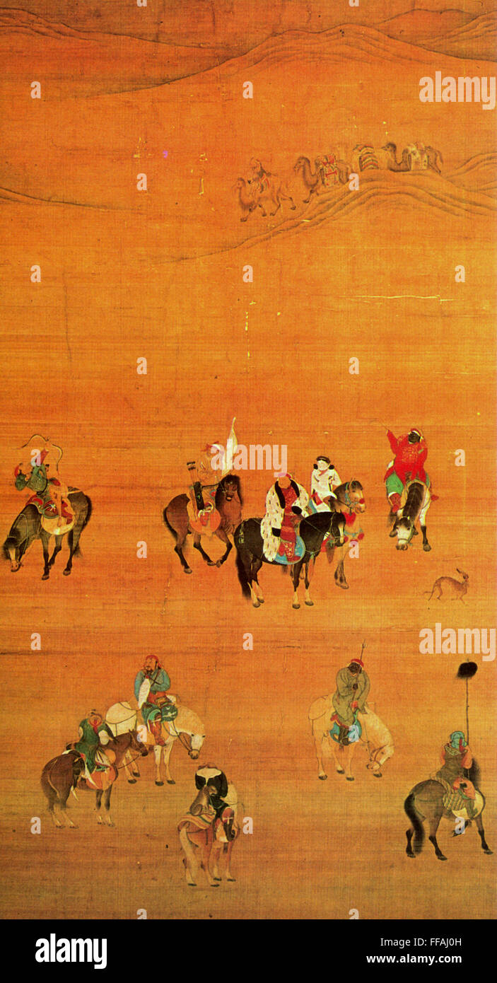 KUBLAI KHAN HUNTING. /nDetail fromn Chinese painting on silk, 13th-14th ...