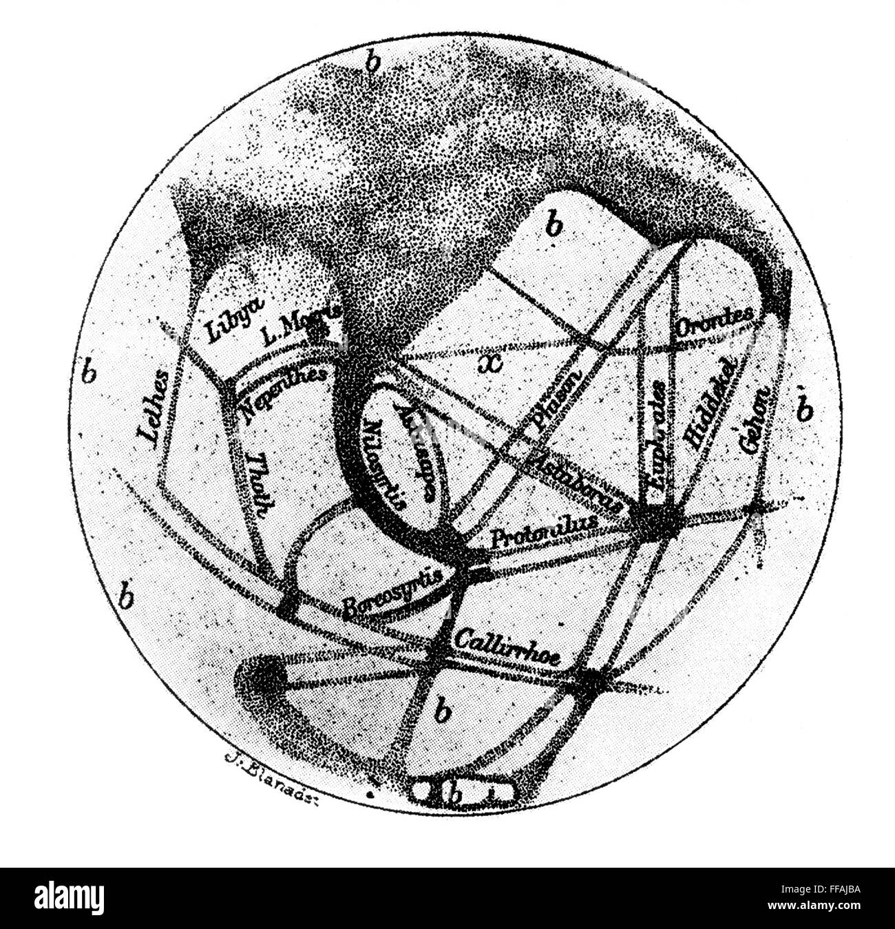 MARS: SCHIAPARELLI, 1877. /nA representation of Mars based on the ...