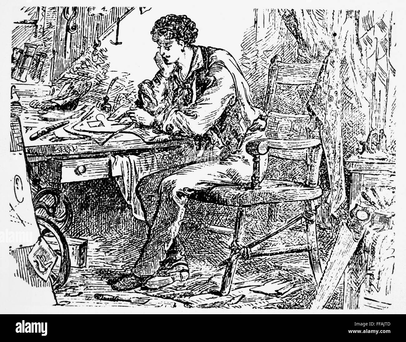 ELIAS HOWE (1819-1867). /nAmerican inventor. Line drawing, 19th century ...