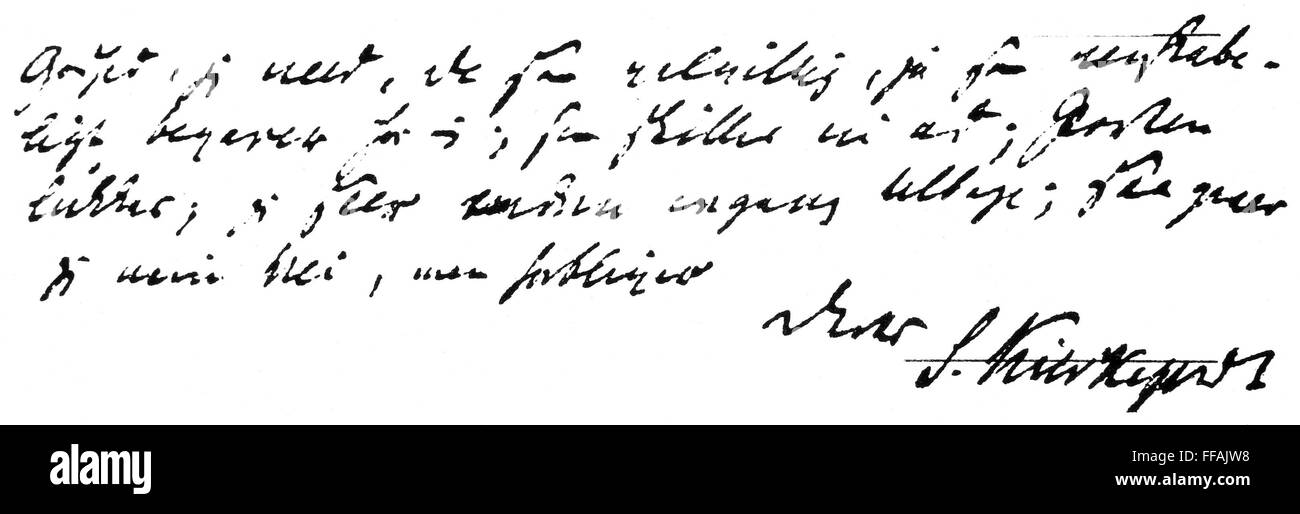 SOREN KIERKEGAARD /n(1813-1855). Danish philosopher. Manuscript and ...