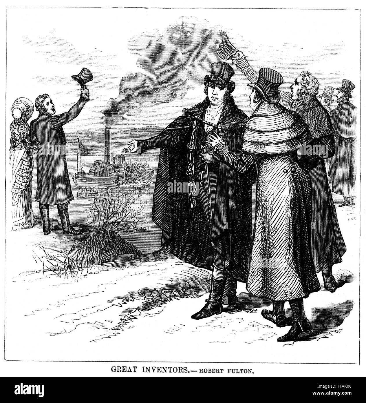 ROBERT FULTON (1765-1815). /nAmerican engineer and inventor. Onlookers ...