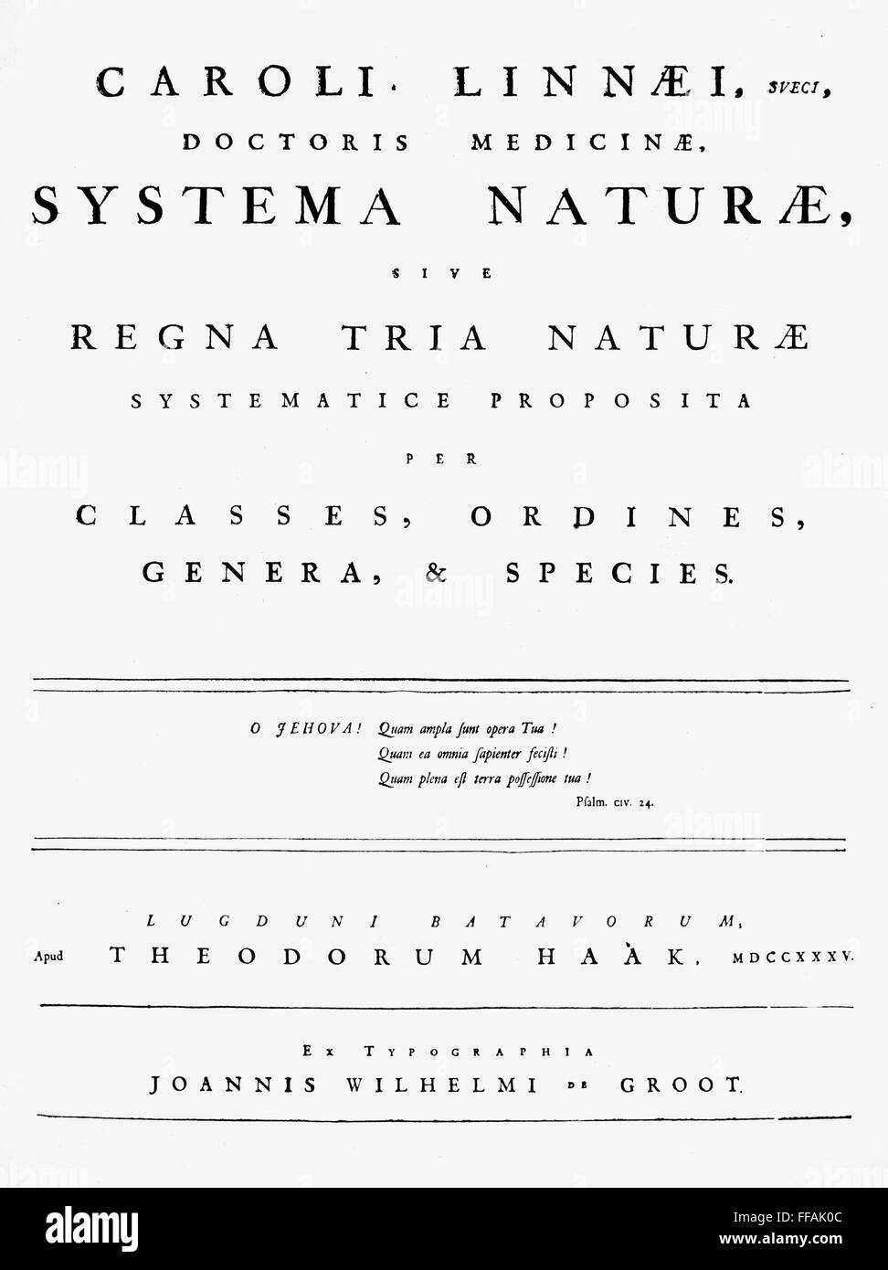 CAROLUS LINNAEUS (1707-1778). /nSwedish physician and botanist. Title ...