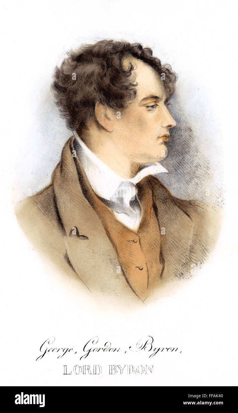 GEORGE GORDON BYRON /n(1788-1824). Sixth Baron Byron. English poet. Lithograph, English, 19th ...