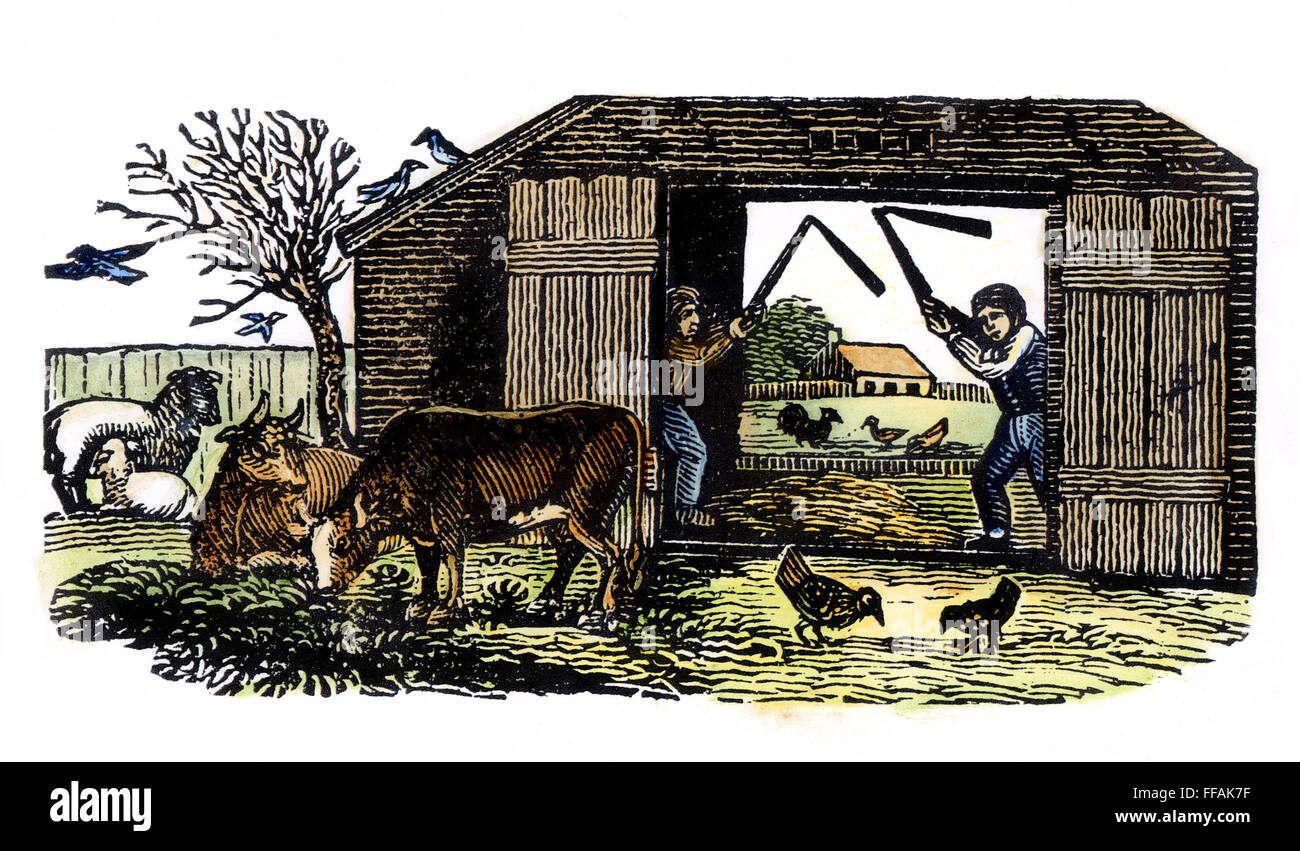 FARMING: THRESHING. /nThreshing with hand flails: wood engraving ...