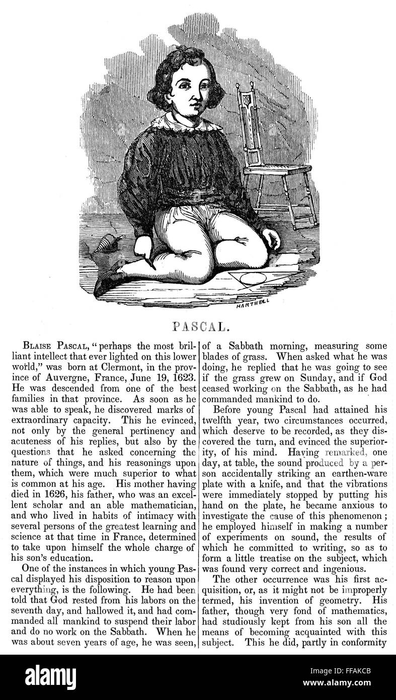 BLAISE PASCAL (1623-1662). /nFrench scientist and philosopher. Wood ...