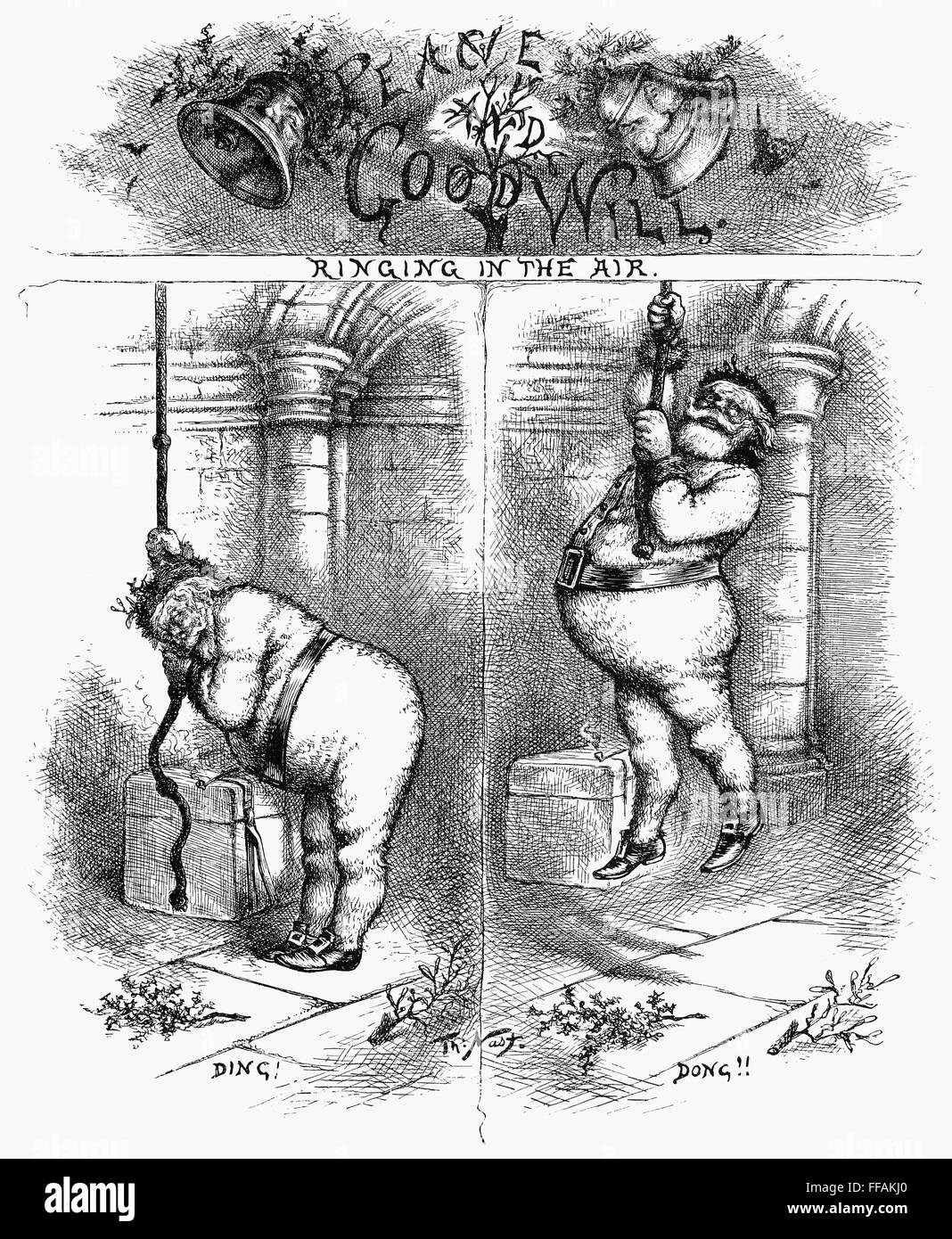 NAST: SANTA CLAUS, 1885. /n'Ringing in the Air.' Wood engraving after a ...